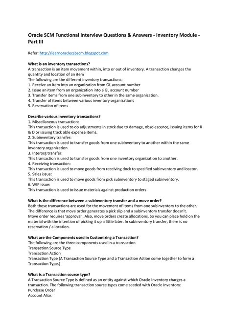 Oracle Scm Functional Interview Questions And Answers Inventory Module