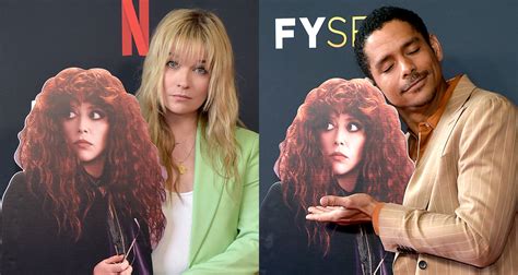 Annie Murphy Charlie Barnett Pose With Cardboard Cutout Of Natasha Lyonne At Russian Doll