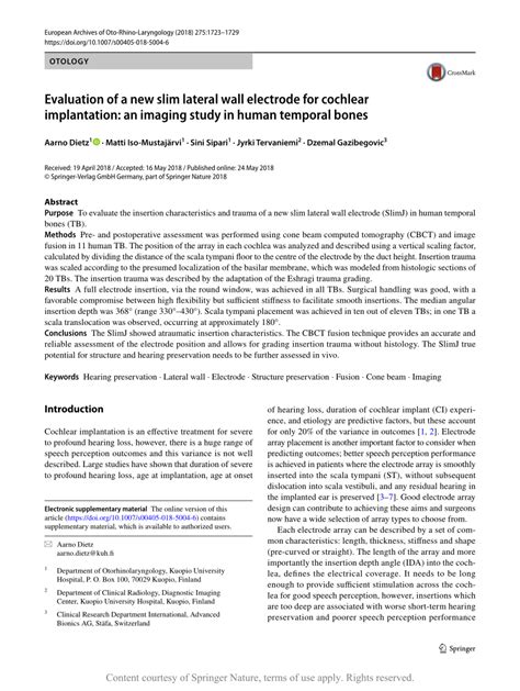 Evaluation Of A New Slim Lateral Wall Electrode For Cochlear