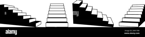 Set Of Stairways In Different Perspective Linear Simplified 3d