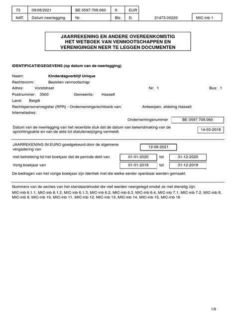 Jaarrekening En Andere Overeenkomstig Het Wetboek Van Vennootschappen En Verenigingen Neer Te