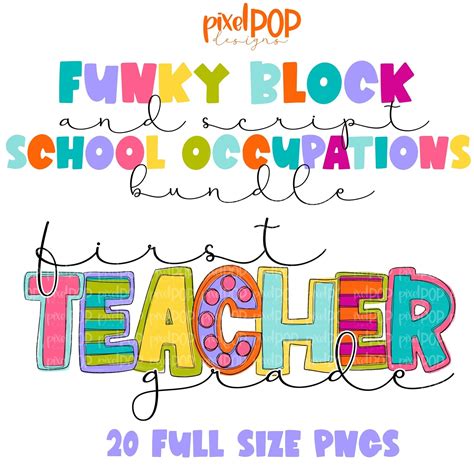 Funky Block Script School Occupations Bundle 20 Designs