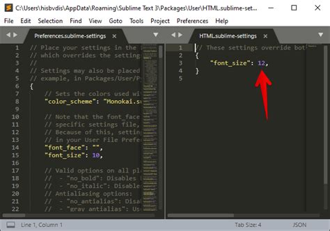 Не меняется размер шрифта в документе html в sublime text3 stack