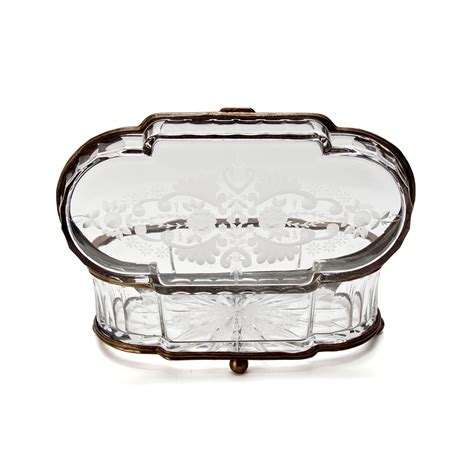 Castilian Etched Cut Glass Jewelry Brass Box Notable Auctions