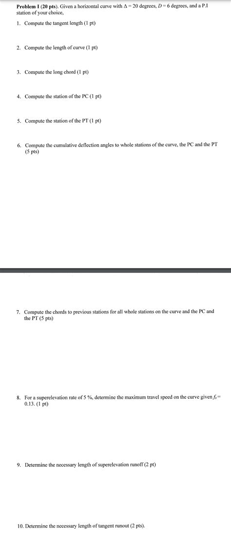 Solved Problem I Pts Given A Horizontal Curve With A Chegg