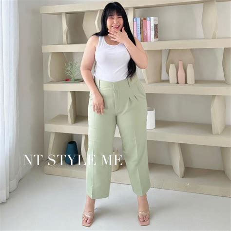 กางเกงทำงานทรงบอยเอวสูงเก็บพุงสาวอวบเอว34 46 ผ้าเปเป้ไม่ใช่งานสม็อคl Shopee Thailand