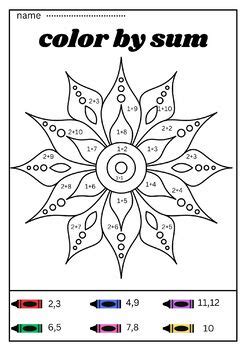 Color By Number Color By Addition Worksheets Color By Sum Addition To 20