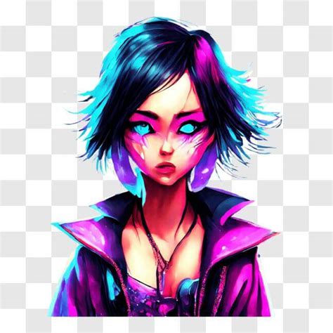 Stilvolles Anime Mädchen Mit Blauen Augen Und Lila Jacke Png Online