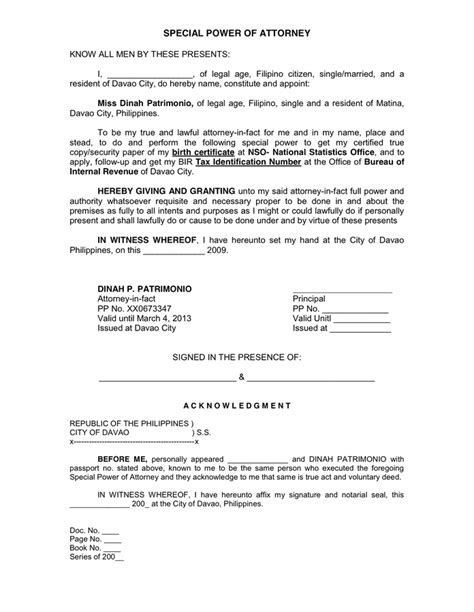 Sample Of Special Power Of Attorney Template