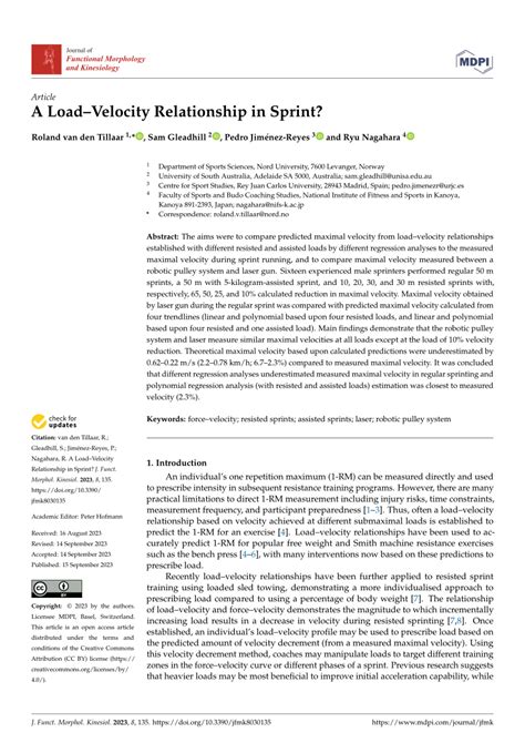 Pdf A Load Velocity Relationship In Sprint