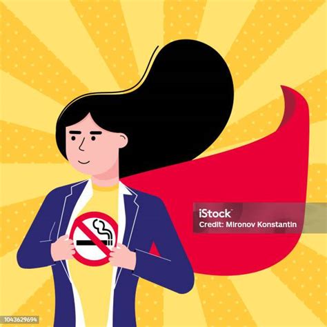 年輕女性女孩的眼淚襯衫和顯示 T恤與無吸煙標誌圖示平面風格設計向量插圖孤立的白色背景概念超級女孩英雄禁煙女孩流行藝術範本向量圖形及更多兒童圖片