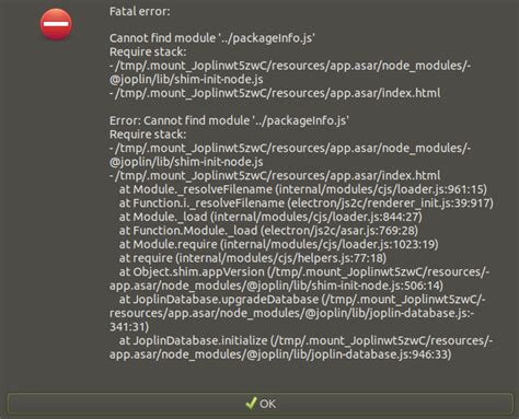 Fatal Error Cannot Find Module Packagelnfojs Require Stack · Issue 5436 · Laurent22