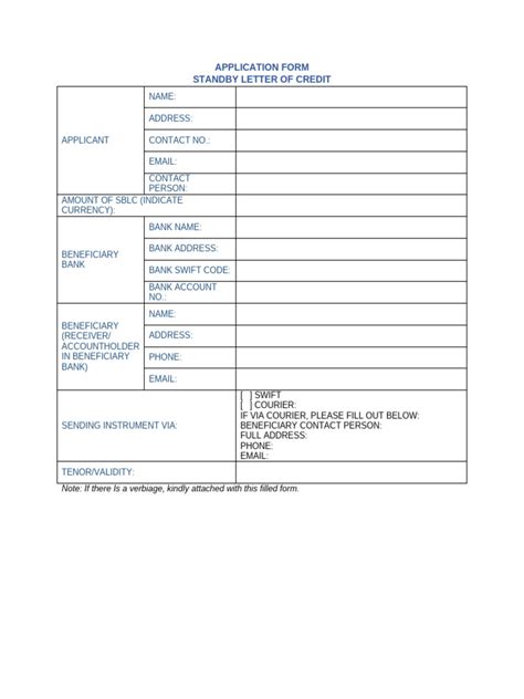 Sblc Application Form Yield Group Pdf