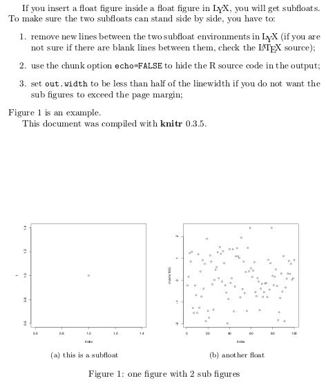 How Can I Have Subfloats With Knitr In Lyx Tex Latex Stack Exchange
