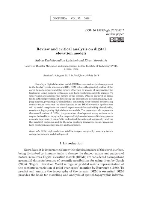 Pdf Review And Critical Analysis On Digital Elevation Models