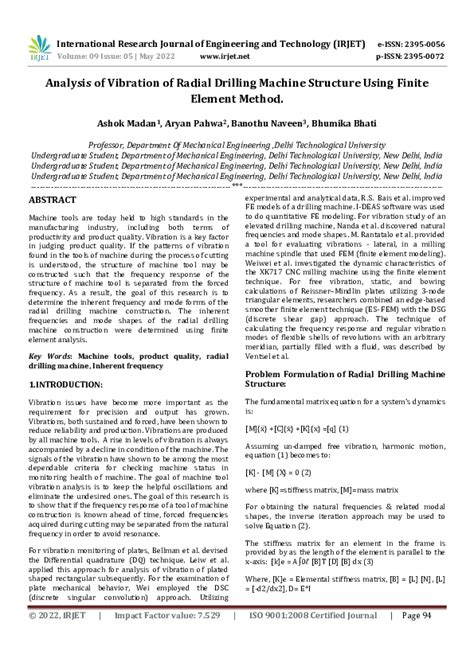 Pdf Analysis Of Vibration Of Radial Drilling Machine Structure Using Finite Element Method