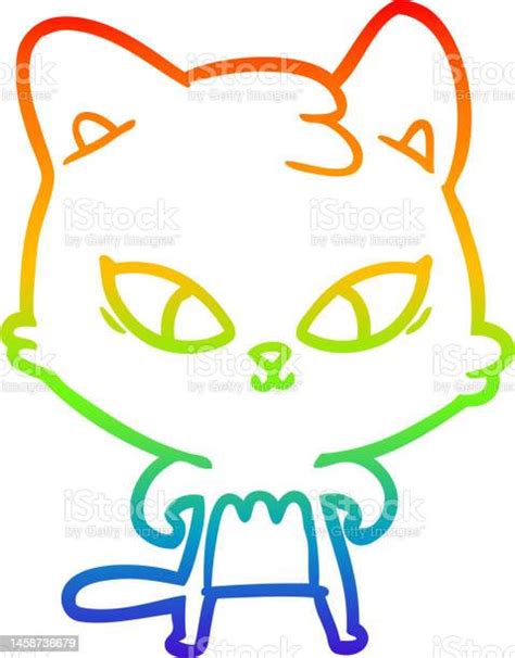 귀여운 만화 고양이의 무지개 그라데이션 선 그리기 고양이 새끼에 대한 스톡 벡터 아트 및 기타 이미지 고양이 새끼