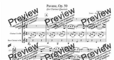 Faure Pavane Op 50 For Clarinet Quartet Sheet Music Pdf File