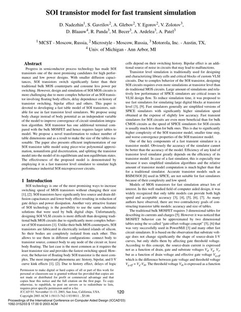 Pdf Soi Transistor Model For Fast Transient Simulation