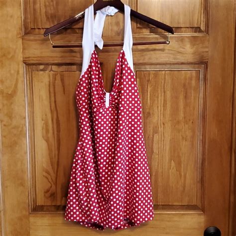 Pinup Couture Swim Nwot Pinup Couture Bettie Red And White Polka
