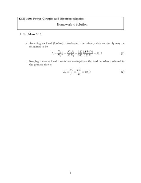 HW4 Sol Spring 2019 Hw 4 ECE 330 Power Circuits And Electromechanics Homework 4 Solution