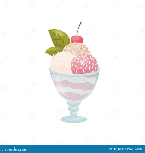 Bolas Rosadas Del Helado En Un Bol De Vidrio En La Pierna Ilustraci N