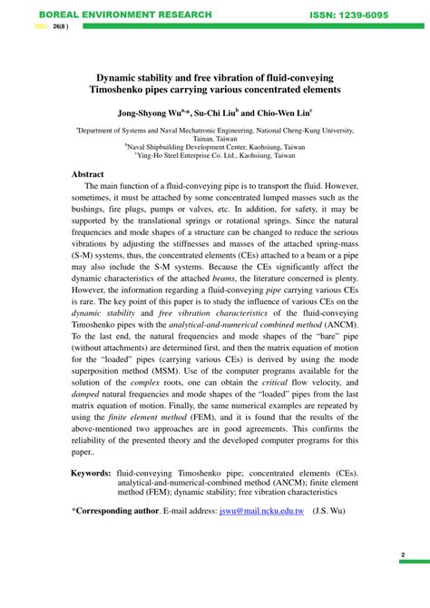 PDF Dynamic Stability And Free Vibration Of Fluid Conveying Timoshenko Pipes Carrying Various