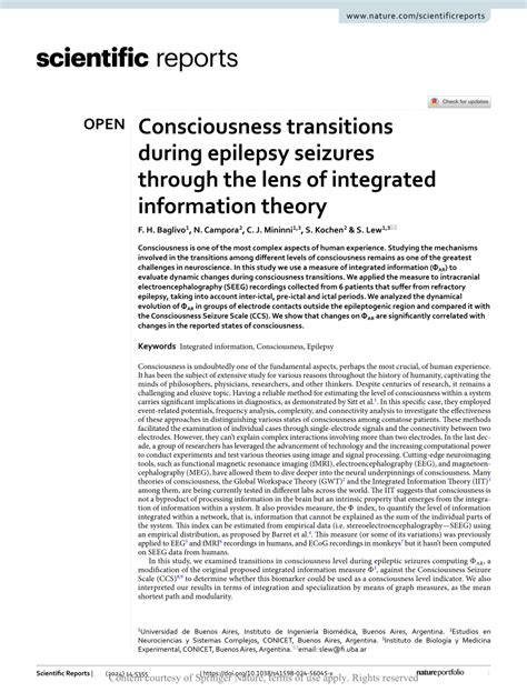Pdf Consciousness Transitions During Epilepsy Seizures Through The