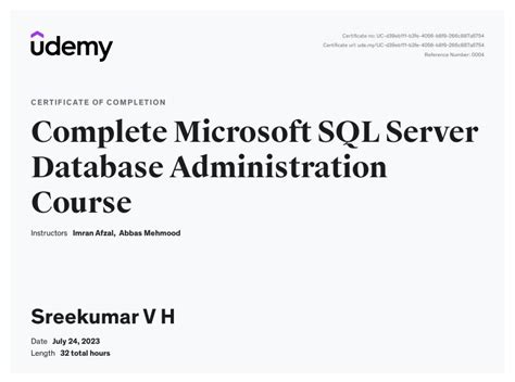 Sree Kumar V H On Linkedin Certified Microsoft Sql Server Database Administrator Course