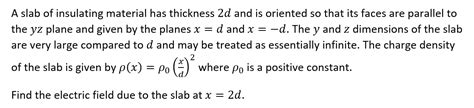 Solved A Slab Of Insulating Material Has Thickness 2d And Is