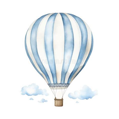 Light Blue Striped Hot Air Balloon Watercolor Tablecloth Print Stock