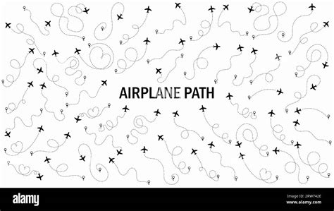 Airplane Or Aeroplane Routes Path Set Travel Concept From Start Point And Dotted Line Tracing