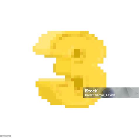 3 숫자 픽셀 아트 만화 글꼴 8 비트 세 숫자 어린이 알파벳 픽셀화 벡터 일러스트레이션 0명에 대한 스톡 벡터 아트 및 기타