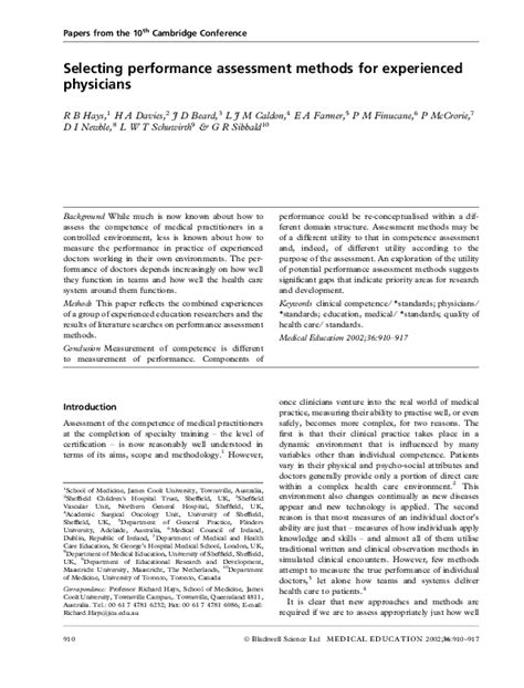 Pdf Selecting Performance Assessment Methods For Experienced Physicians Pdf Selecting Performance Assessment Methods For Experienced Physicians