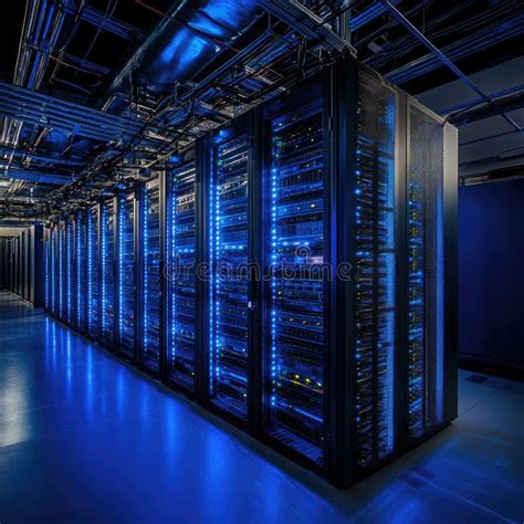 Tech Haven Server Room Filled With Rows Of Sleek Servers Illuminated