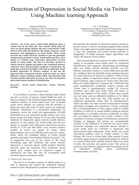 Detection Of Depression In Social Media Via Twitter Using Machine