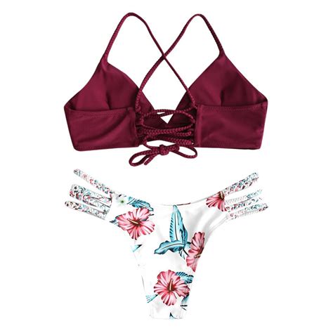 Women Sexy Brazilian Bikinis Cut Flower Two Piece Vicedeal