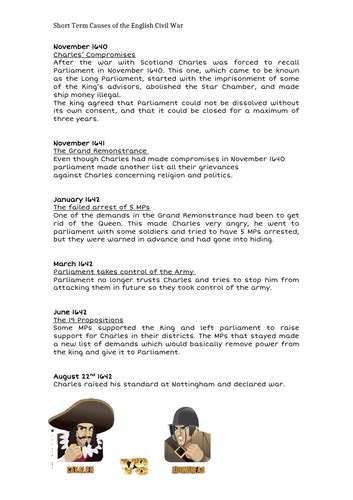 Short Term Causes Civil War Ks3 History Stuarts Teaching Resources