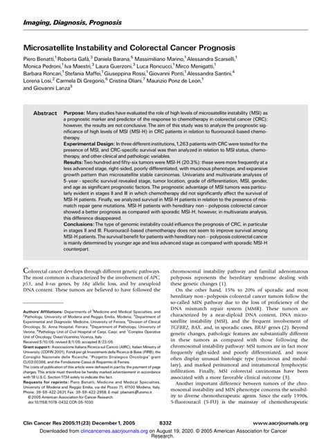 Pdf Microsatellite Instability And Colorectal Cancer Prognosis