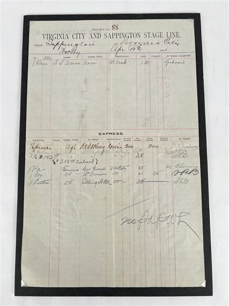 Virginia City Sappington Stage Line Billhead