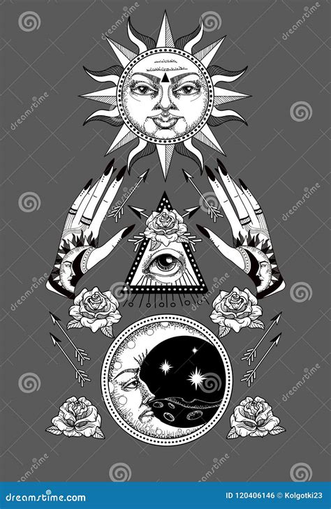 An Ancient Astronomical Illustration Of The Sun The Moon The Stars