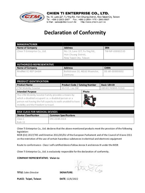 Fillable Online Form 92 8 1 Declaration Of Conformity Class I Self