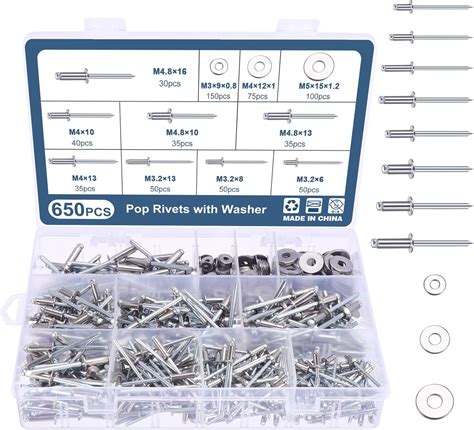 Ocr 650pcs Pop Rivet Assortment Kit 8 Sizes Aluminum Blind
