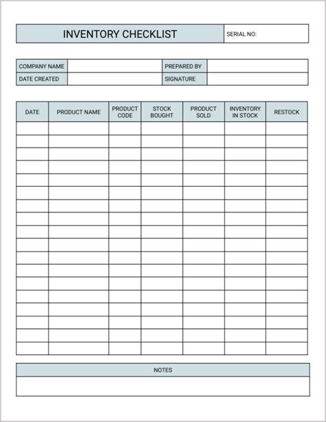 Free Inventory Checklist Template For Google Docs