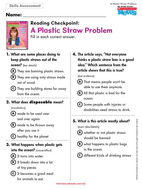 Plastic Straw Problem Reading Checkpoint Pdf