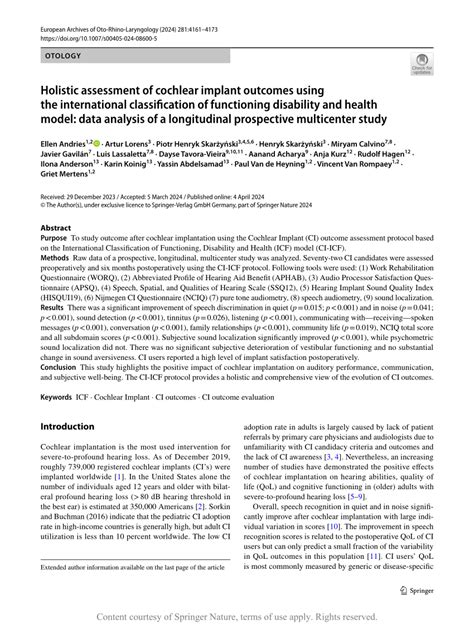 Holistic Assessment Of Cochlear Implant Outcomes Using The