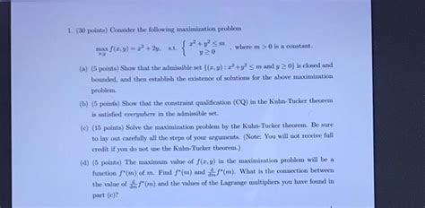 Solved 1. (30 points) Consider the following maximization | Chegg.com