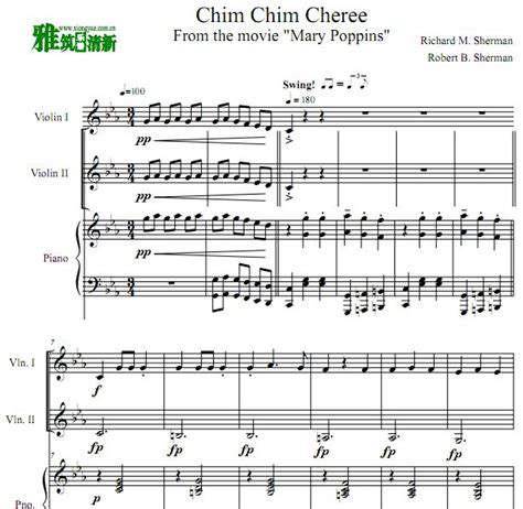 欢乐满人间 Chim Chim Cher Ee小提琴钢琴三重奏谱