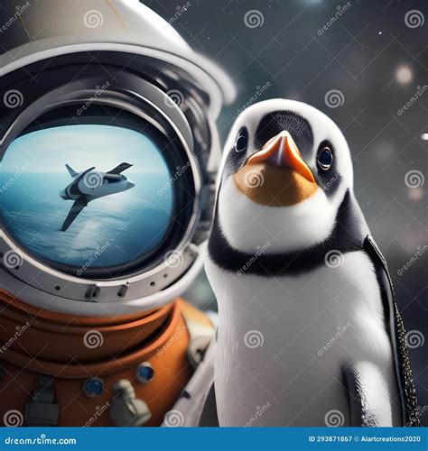 A Penguin Dressed As A Nasa Astronaut Exploring An Alien Planet4 Stock Illustration