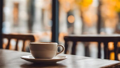 Premium Ai Image Cup Of Coffee On Table At Cafe With Top Blurred Window Autumn Background Ai